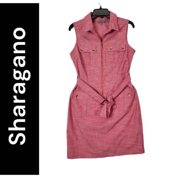 Sharagano | Dresses | Sharagano Women Size 8 Red Collared Zipper Front ...